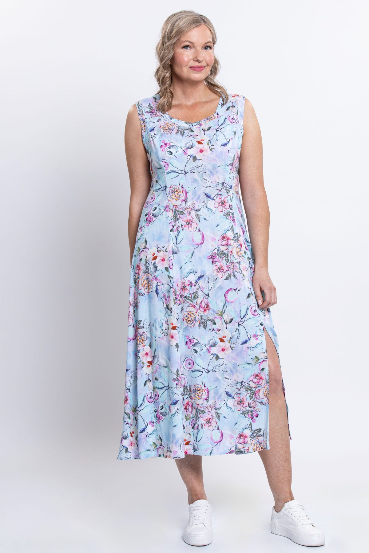 Elena Dress, Teal Nectar, Linen Bamboo – LTD USA WEBSITE BLUE SKY