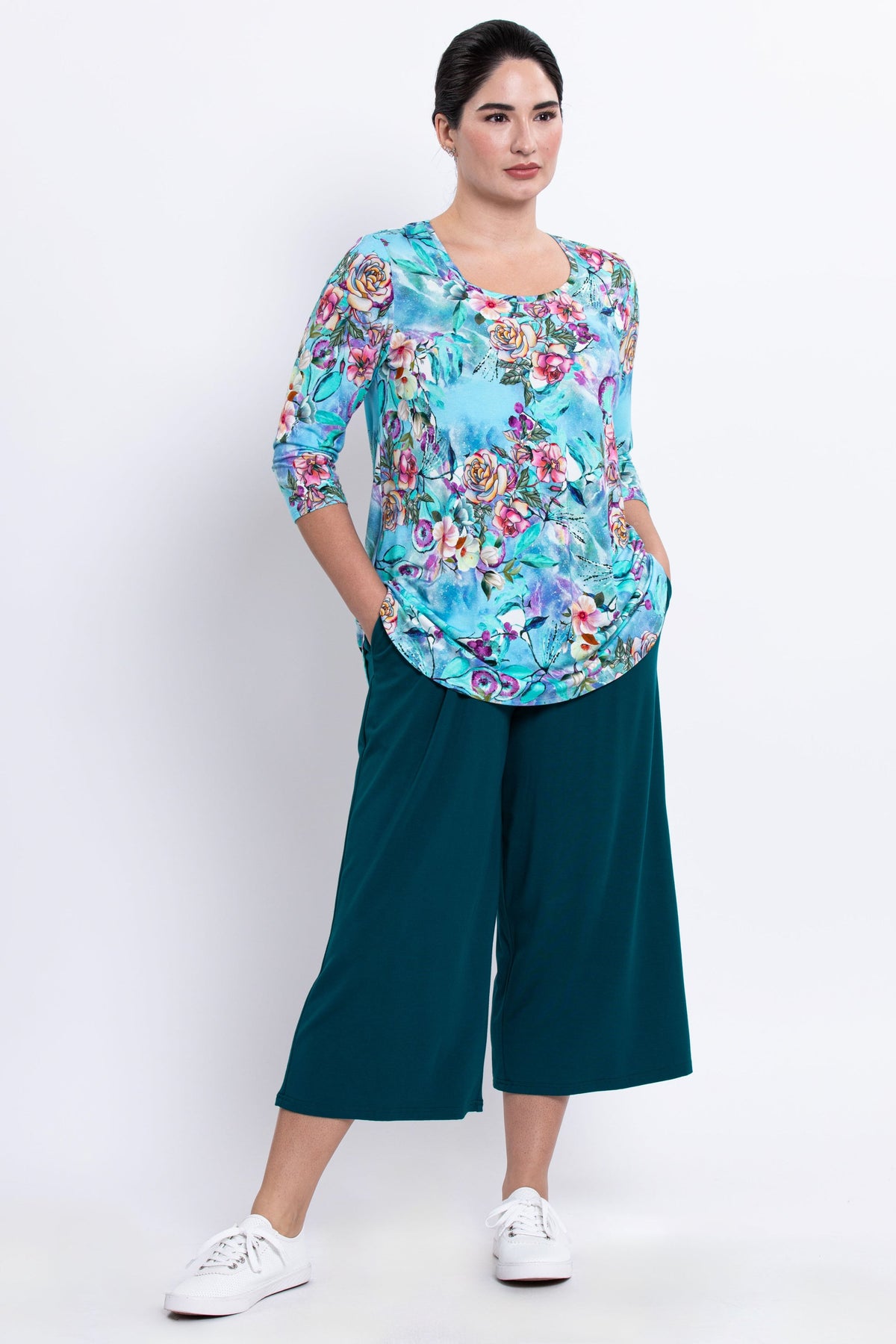 Jazz 3/4 Top, Teal Nectar, Bamboo – LTD USA WEBSITE BLUE SKY