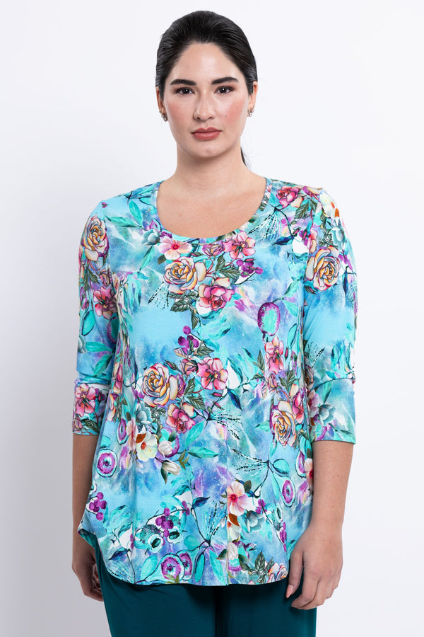 Jazz 3/4 Top, Teal Nectar, Bamboo – LTD USA WEBSITE BLUE SKY