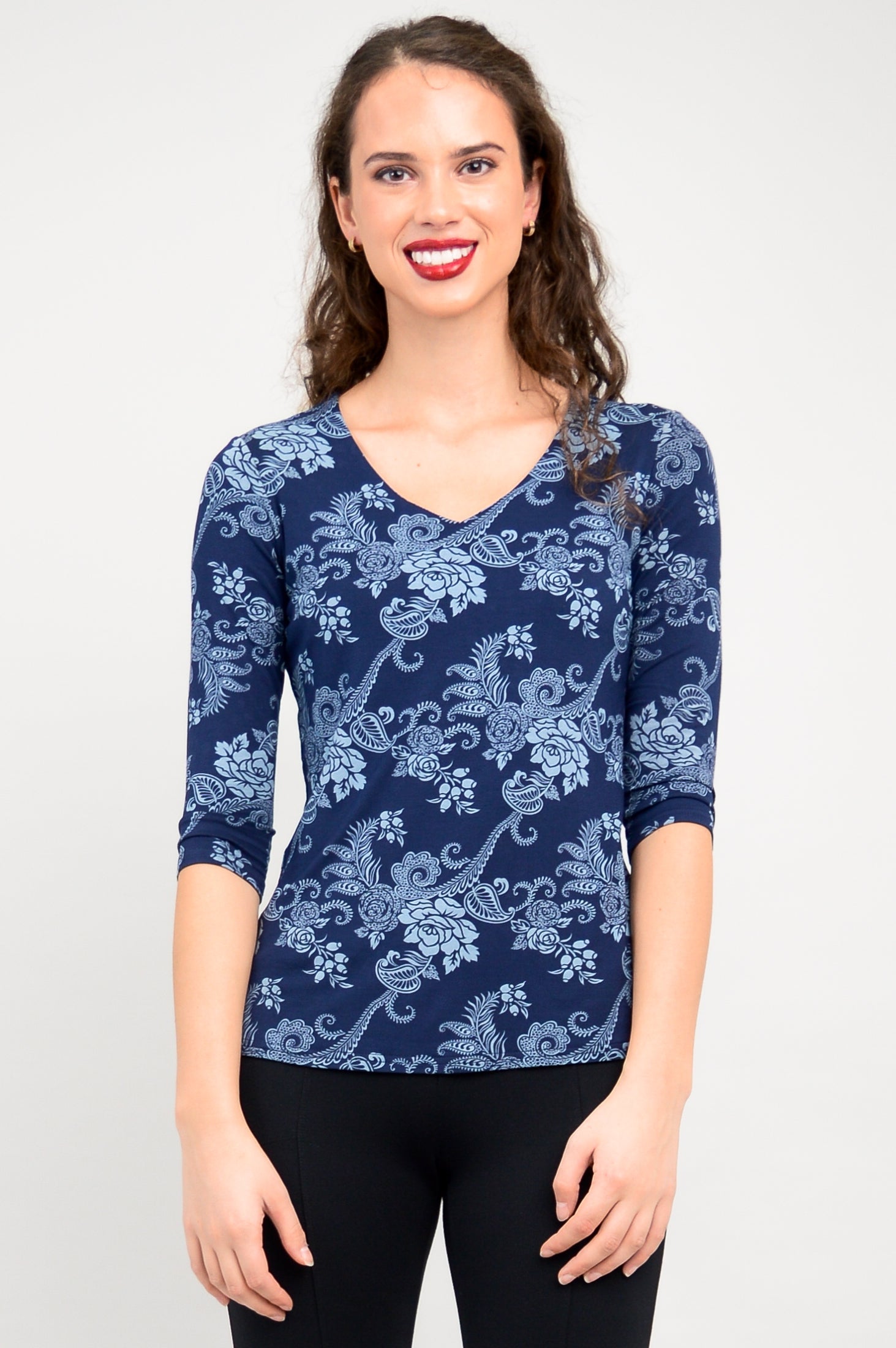 Mia Top, Indigo Roses, Bamboo- Final Sale – LTD USA WEBSITE BLUE SKY