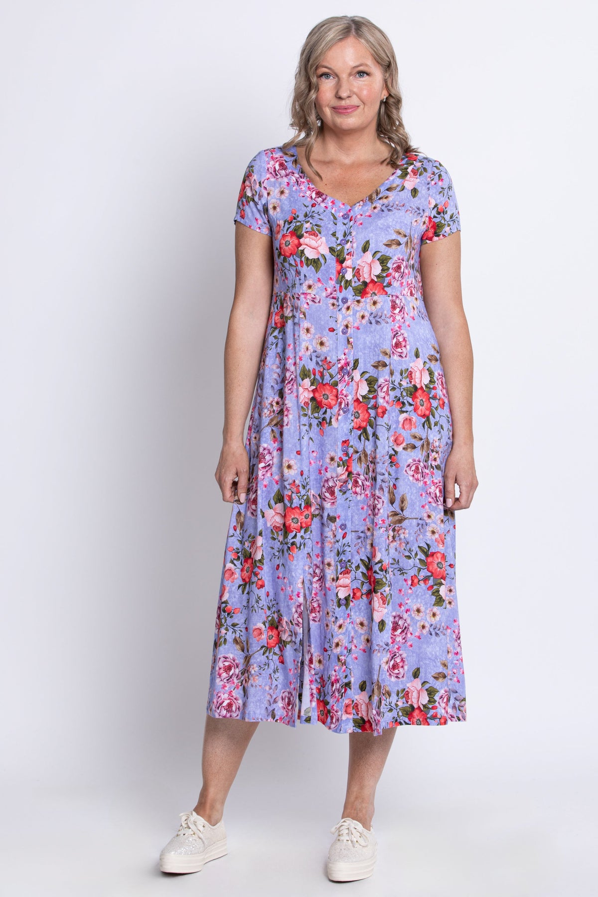 Morgan Dress, Red Rosebud, Linen Bamboo – LTD USA WEBSITE BLUE SKY