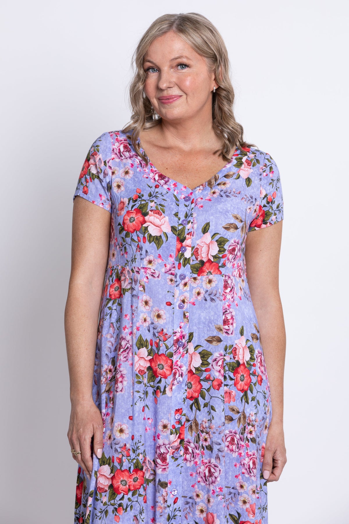 Morgan Dress, Red Rosebud, Linen Bamboo – LTD USA WEBSITE BLUE SKY
