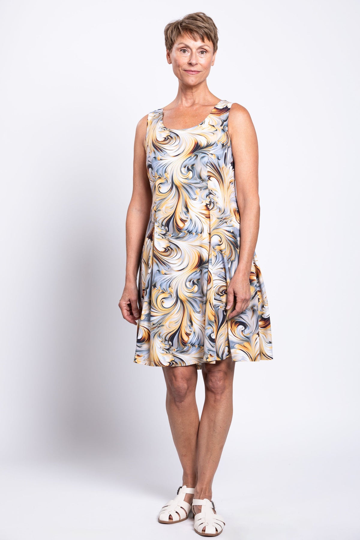 Sara Dress, Coffee Marble, Rayon – LTD USA WEBSITE BLUE SKY