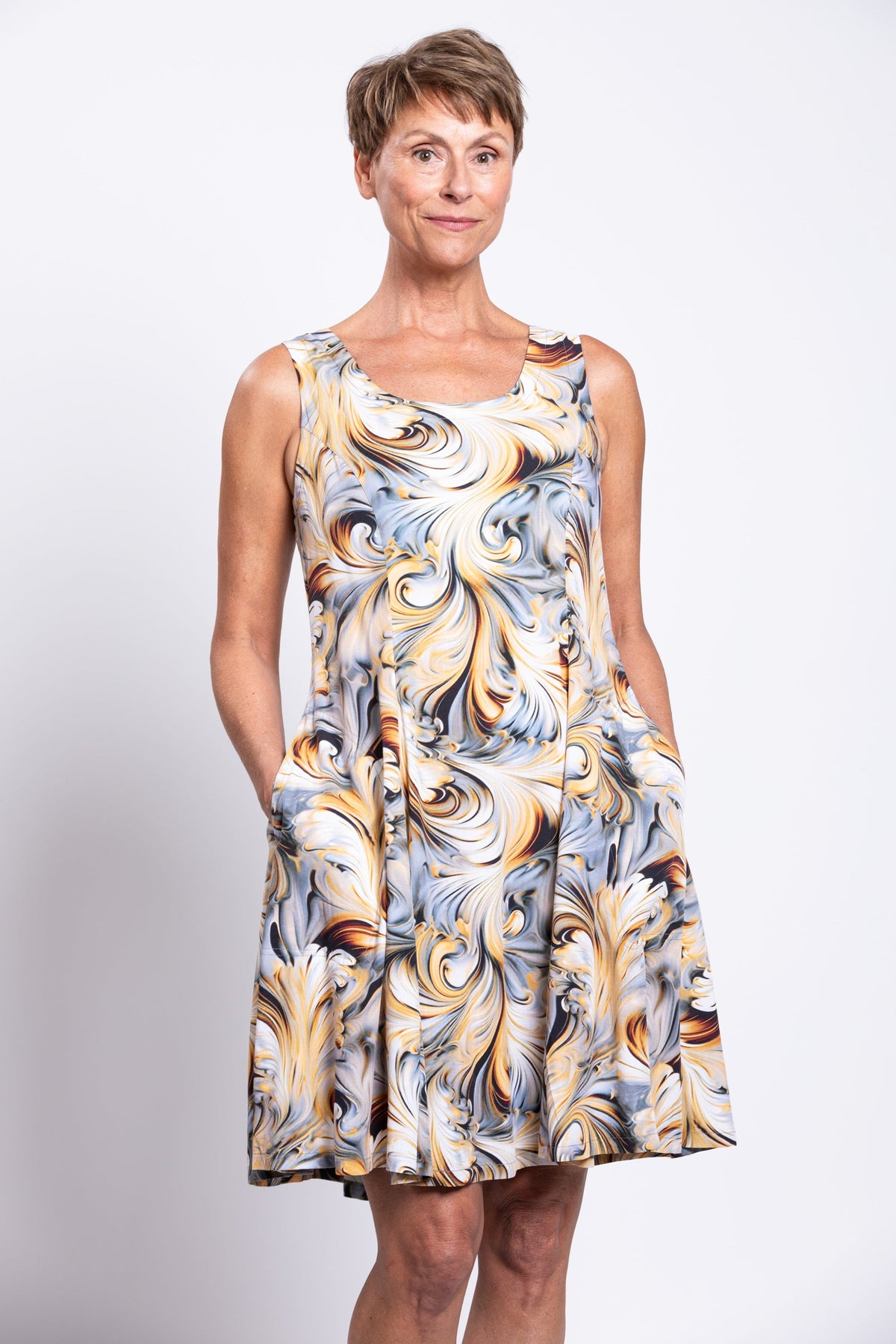 Sara Dress, Coffee Marble, Rayon – LTD USA WEBSITE BLUE SKY