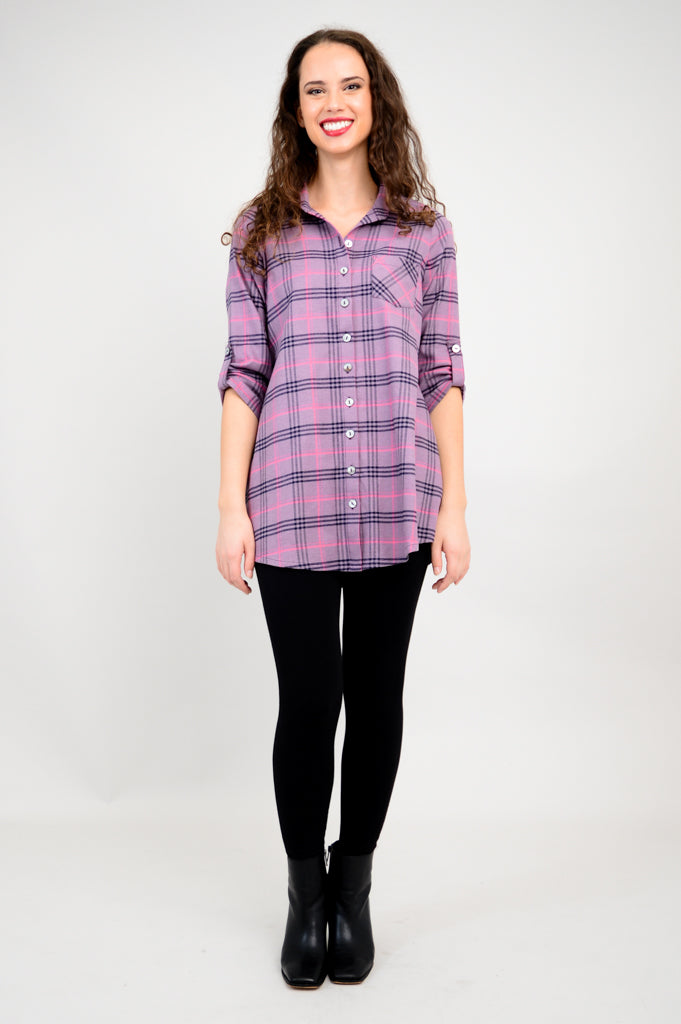 Celine Tunic, Plum Plaid, Cotton Flannel – LTD USA WEBSITE BLUE SKY