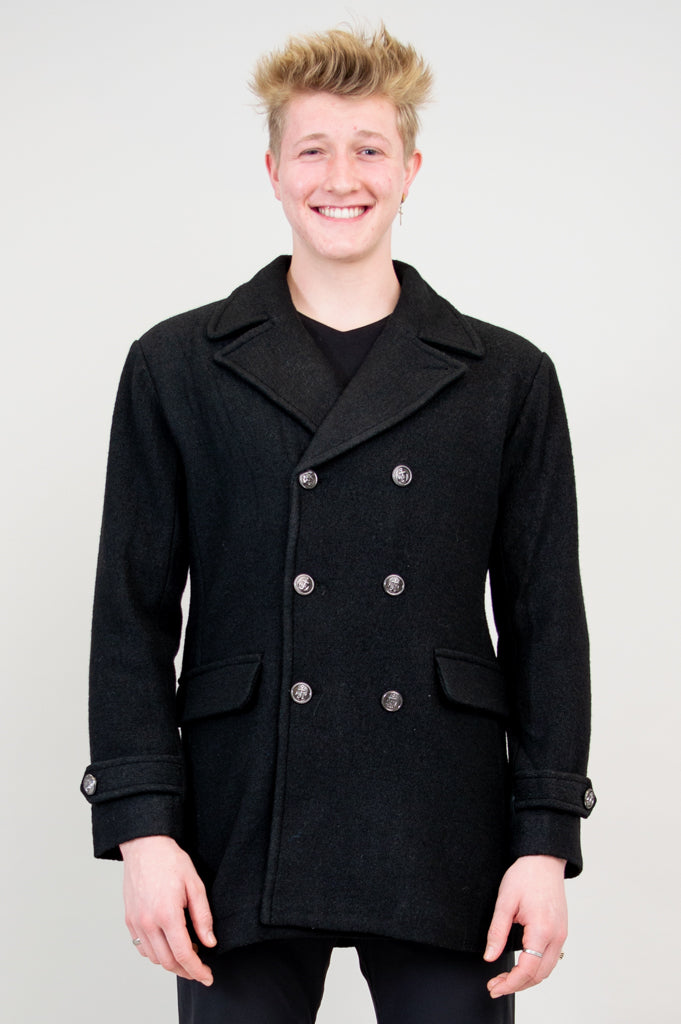 Mens Peacoat, Black, Boiled Wool – LTD USA WEBSITE BLUE SKY